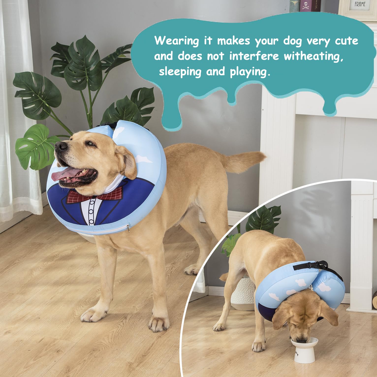 Inflatable Dog Cone Collar,Waterproof Soft Dog Donut Cone for Large Medium Small Dogs Cats, Recovery Dog E-Collar Alternatives After Surgery (Suit Blue, X-Large)