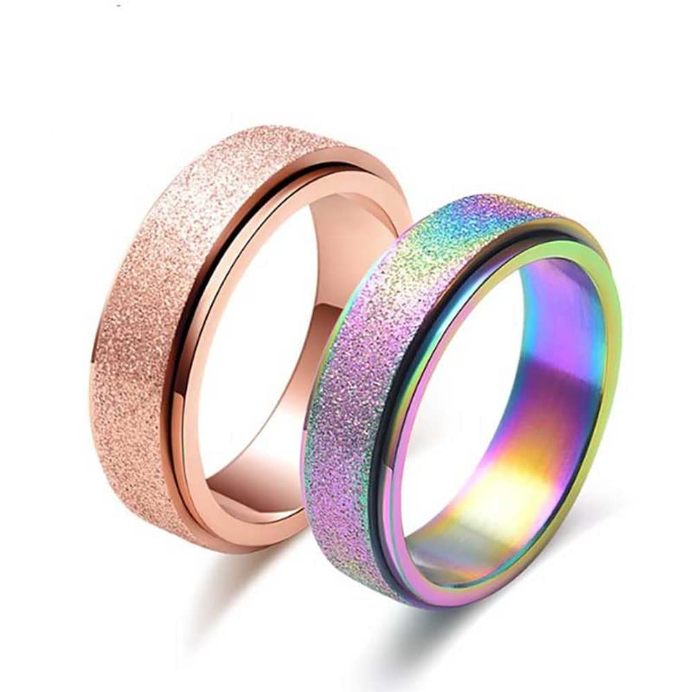 Creations by Lucky 7s Glitter Spinner Rings (Rainbow, 7)