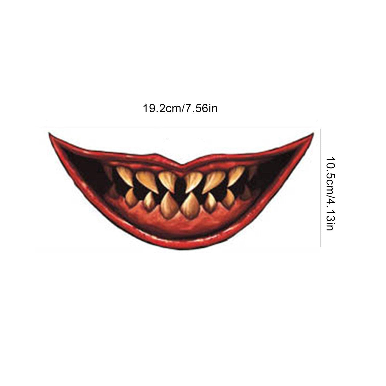 FEBUD 12PCS Halloween Clown Horror Mouth Tattoo Stickers Temporary Tattoos Face Decals Prank Props for Halloween Cosplay Party Decorations