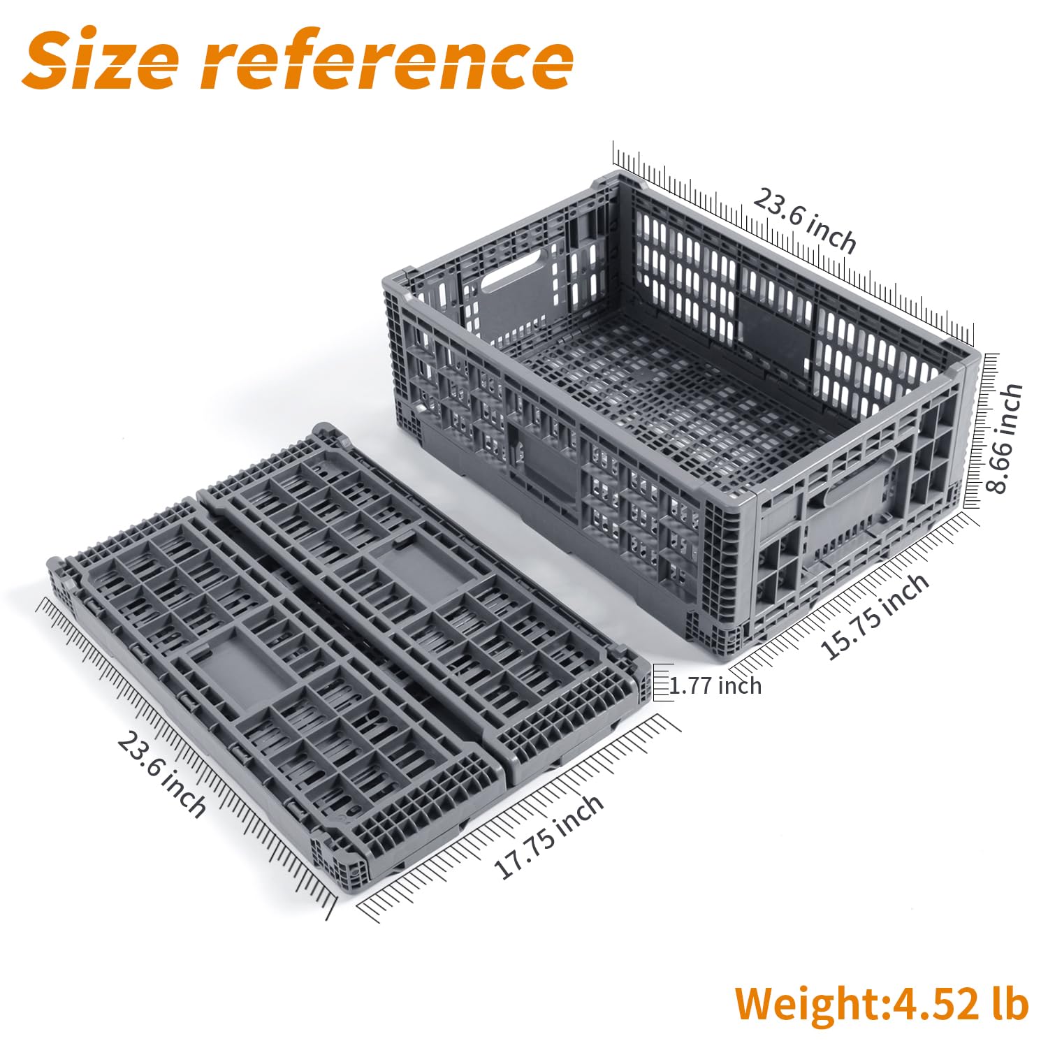 Collapsible Storage Bin Containe,52 Liter Transferheavy duty plastic storage box,milk crates heavy duty Transit storage of various items gray (1)