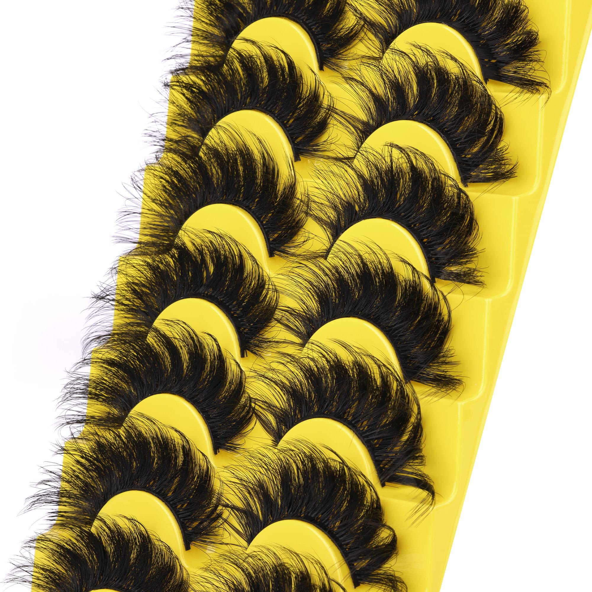 False Eyelashes Fluffy Lashes Dramatic Long Faux Mink Lashes Wispy 6D Volume Fake Eyelashes Thick Strip Big Cat Eye Lashes Pack 7 Pairs By GVEFETIEE