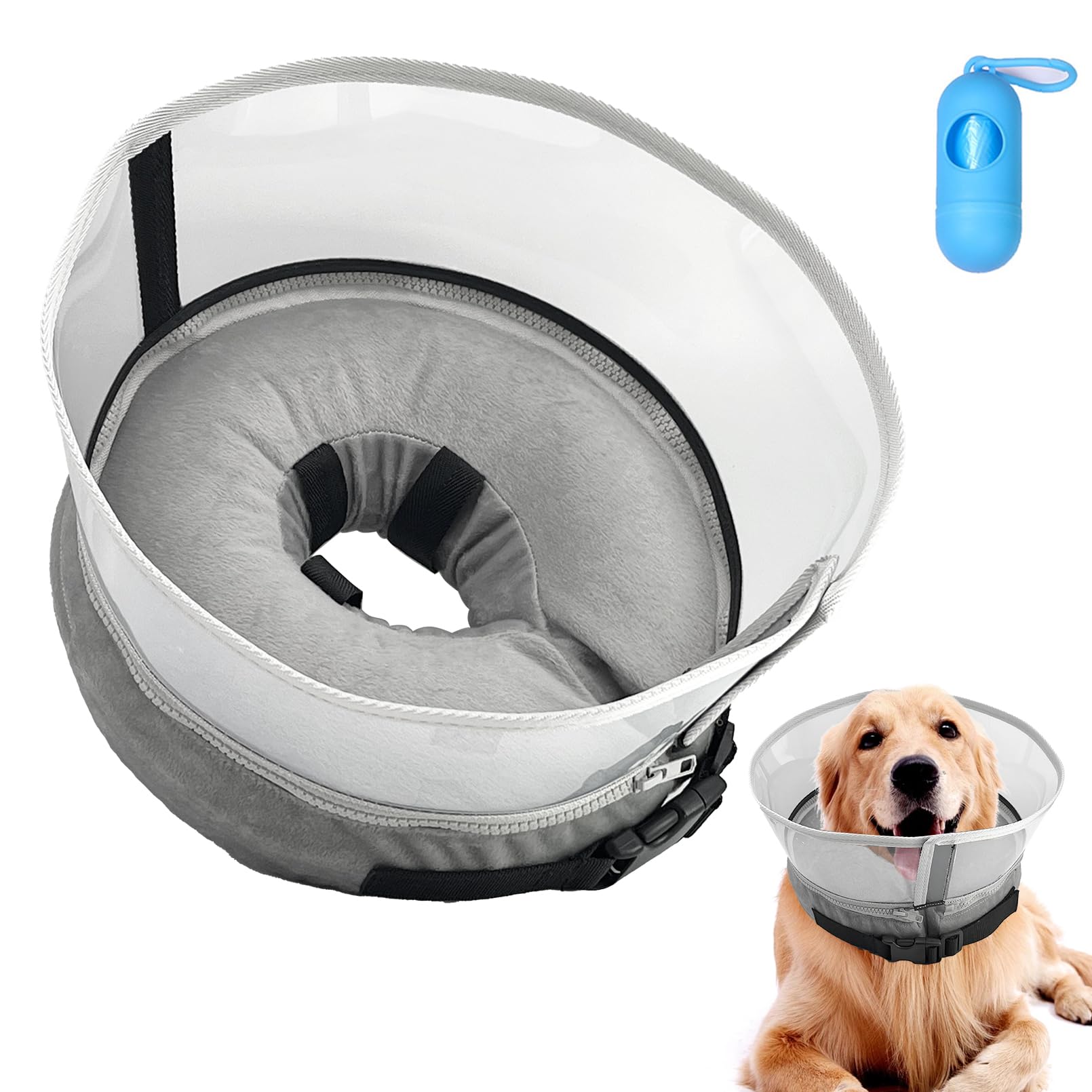 Inflatable Dog Cone Collar - B8-3 Surgery Recovery Adjustable Soft Alternative Neck Donut with Shield for Small Medium Large Pet,XL
