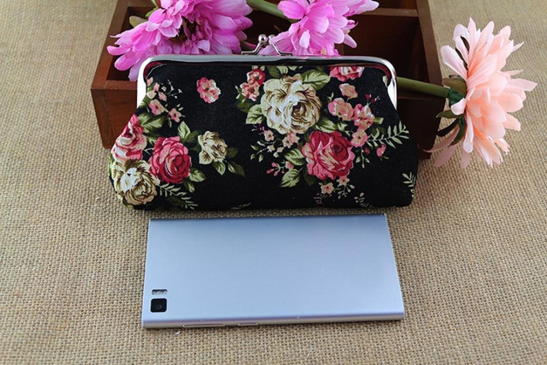 Wallet,toraway Lady Vintage Flower Mini Coin Purse Wallet Clutch bag (Black #1)