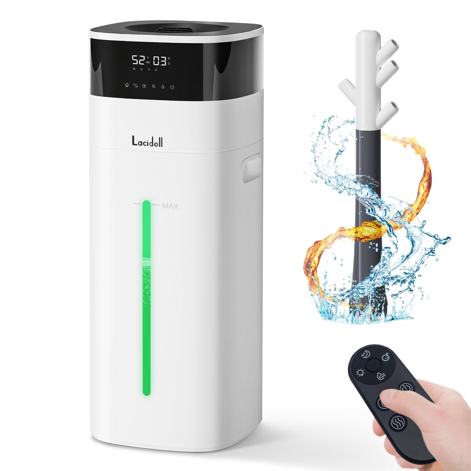 LACIDOLL Humidifier Large Room, 5.3Gal/20L Cool and Warm Mist Humidifiers for Home 3000 sq ft, Whole House Humidifiers with Diffuser&Extended Tube, Top Fill Humidifiers for Bedroom Baby Nursery Plants