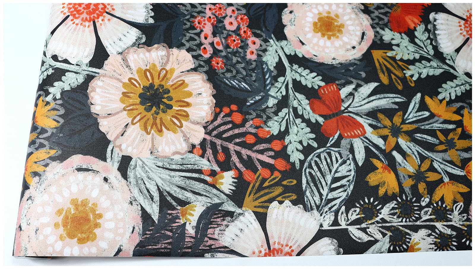 HAOKHOME Boho Peel and Stick Wallpaper Floral Wall Paper Removable for Bedroom Navy/Pink/Orange Contact Paper 17.7in x 9.8ft