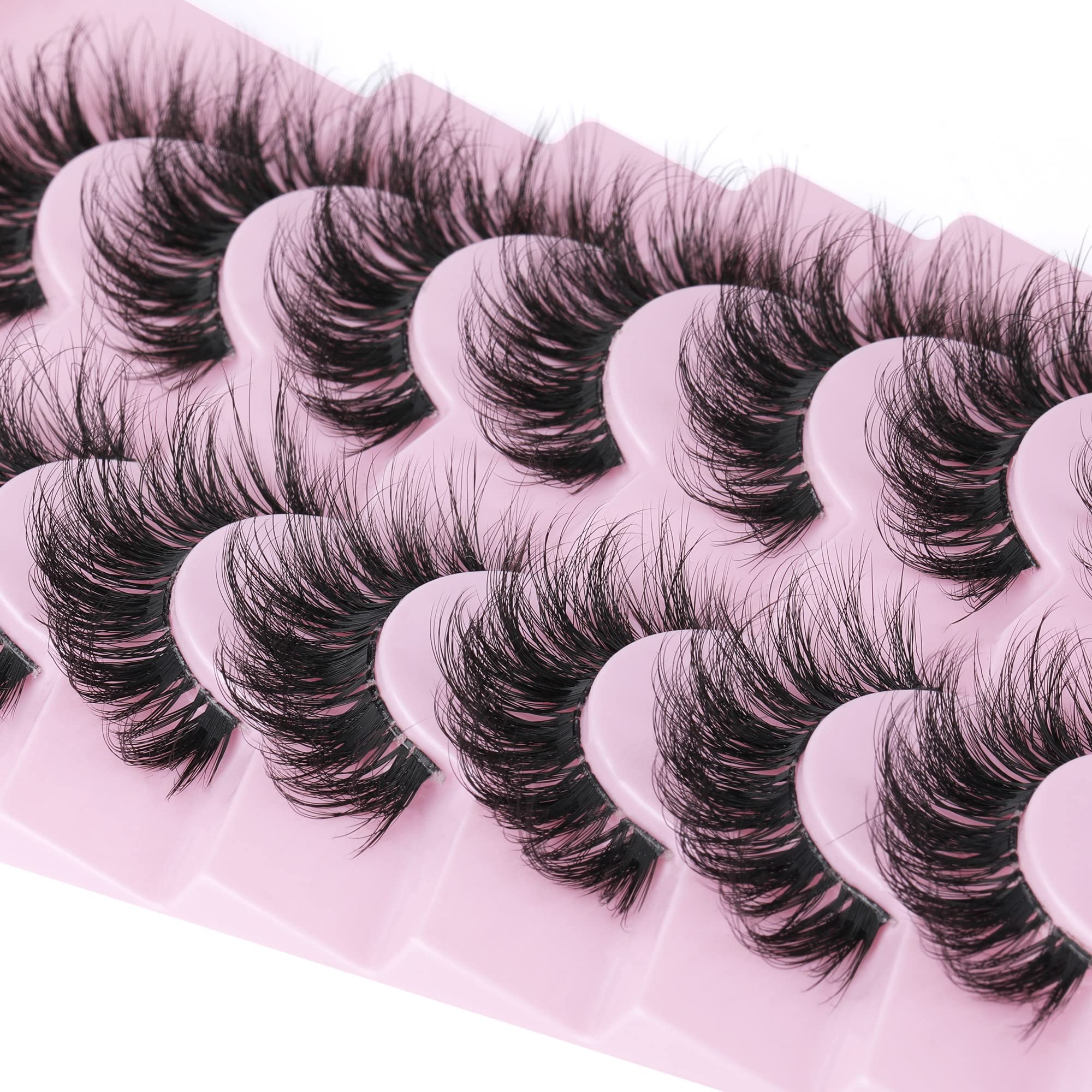 False Eyelashes Wispy Mink Lashes Fluffy Cat Eye Lashes Natural Look 7 Pairs D Curl Clear Band Fake Eyelashes Pack by EYDEVRO