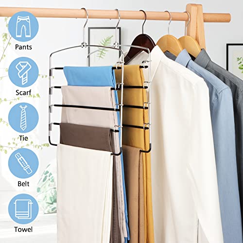 Hangers Space Saving Pants Hanger 2 Packs Non-Slip Stainless Steel Velvet Clothes Hanger, Pant Hangers Space Saving Trousers Scarves Ties Hanger Closet Storage Organizer