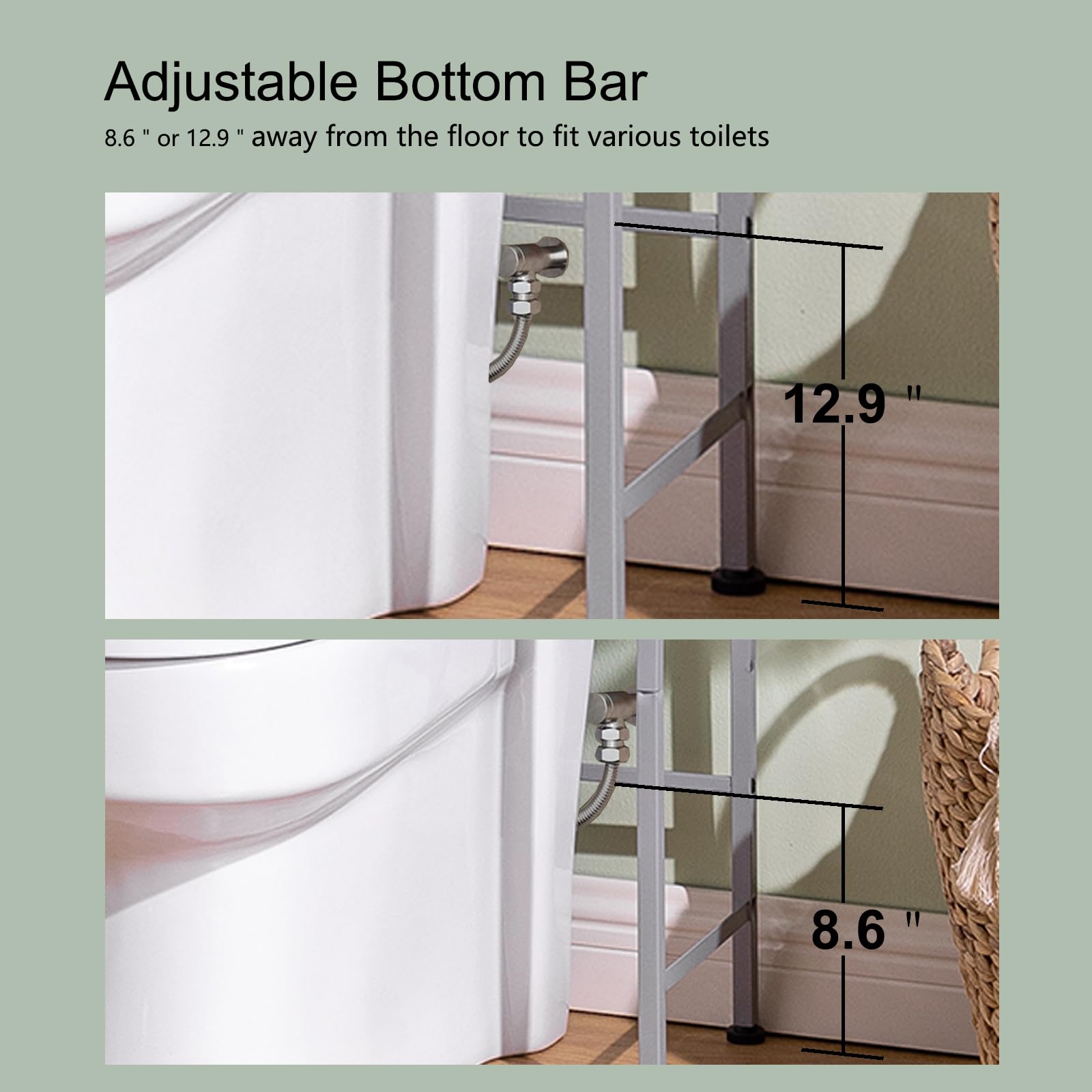 OhuaCason Over The Toilet Storage Shelf: Over The Toilet Storage Shelf for Small Bathroom - Metal Light Grey