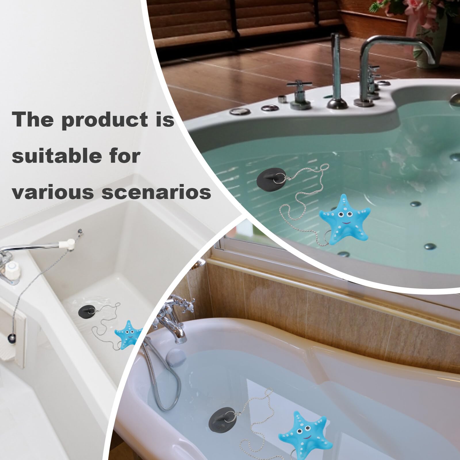 KUYYFDS Drain Stoppers, Bath Plug and Chain Universal Sink Plug Rubber Starfish Floating Bath Tub Stopper for Bathroom Kitchen Washbasin