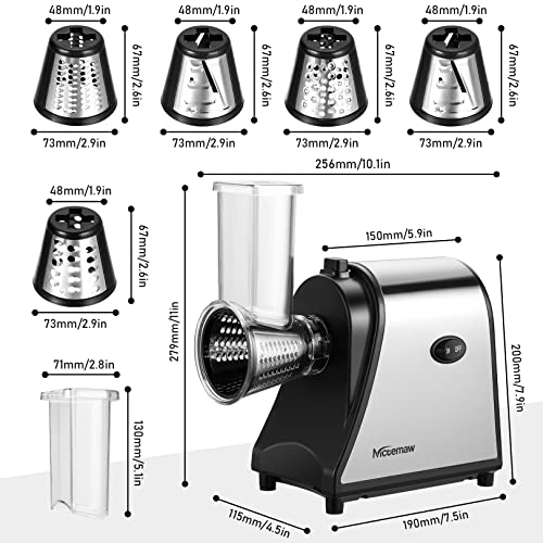 Electric Cheese Grater, 250W Professional Electric Slicer Shredder for Home Use, Electric Salad Maker Machine with One-Touch Control, 5 Free Attachments for Cutting Fruits, Cheeses, Veggies (Upgraded)