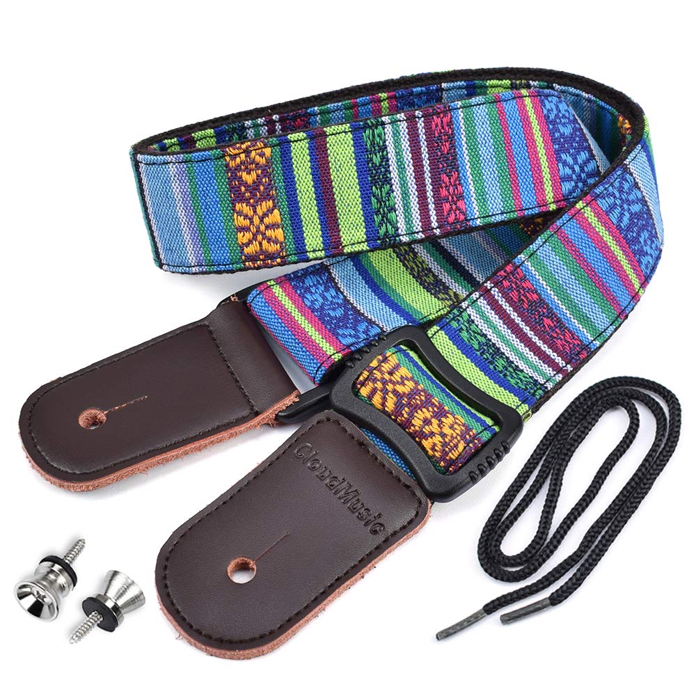 CLOUDMUSIC Ukulele Strap Tenor Concert Soprano Baritone Coloful Hawaii Floral Patterns For Adult Size Kids(National Blue)