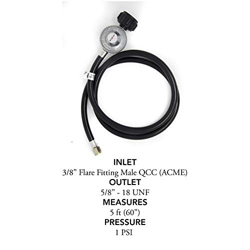GasOne 2106-05 5 Ft Regulator for Fire Pit Grill Heater-Replacement Propane Hose, 5 feet