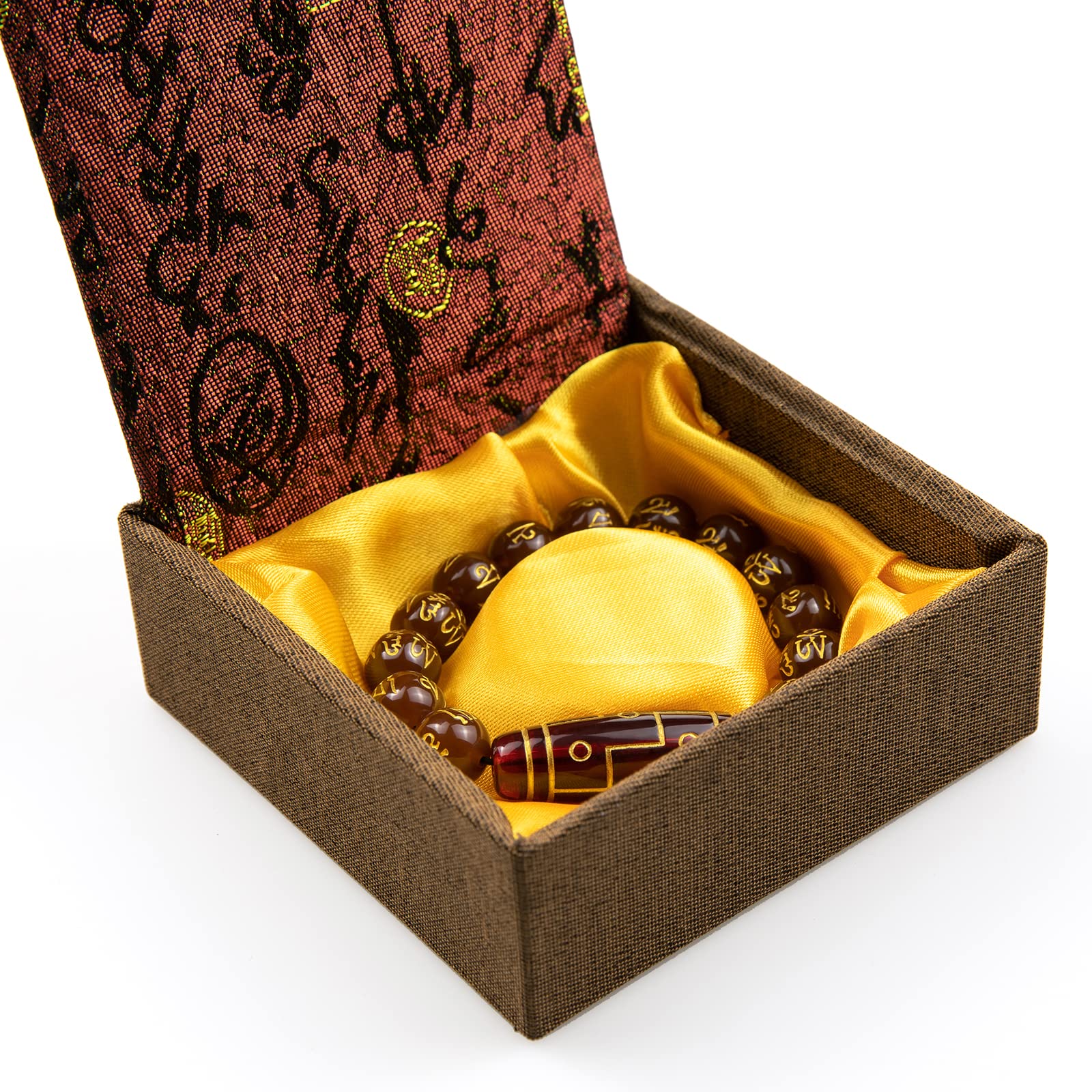 Fardtry Obsidian Sanskrit Feng Shui Black Bracelet Lucky Fortune with Premium Gift Box (Amber)