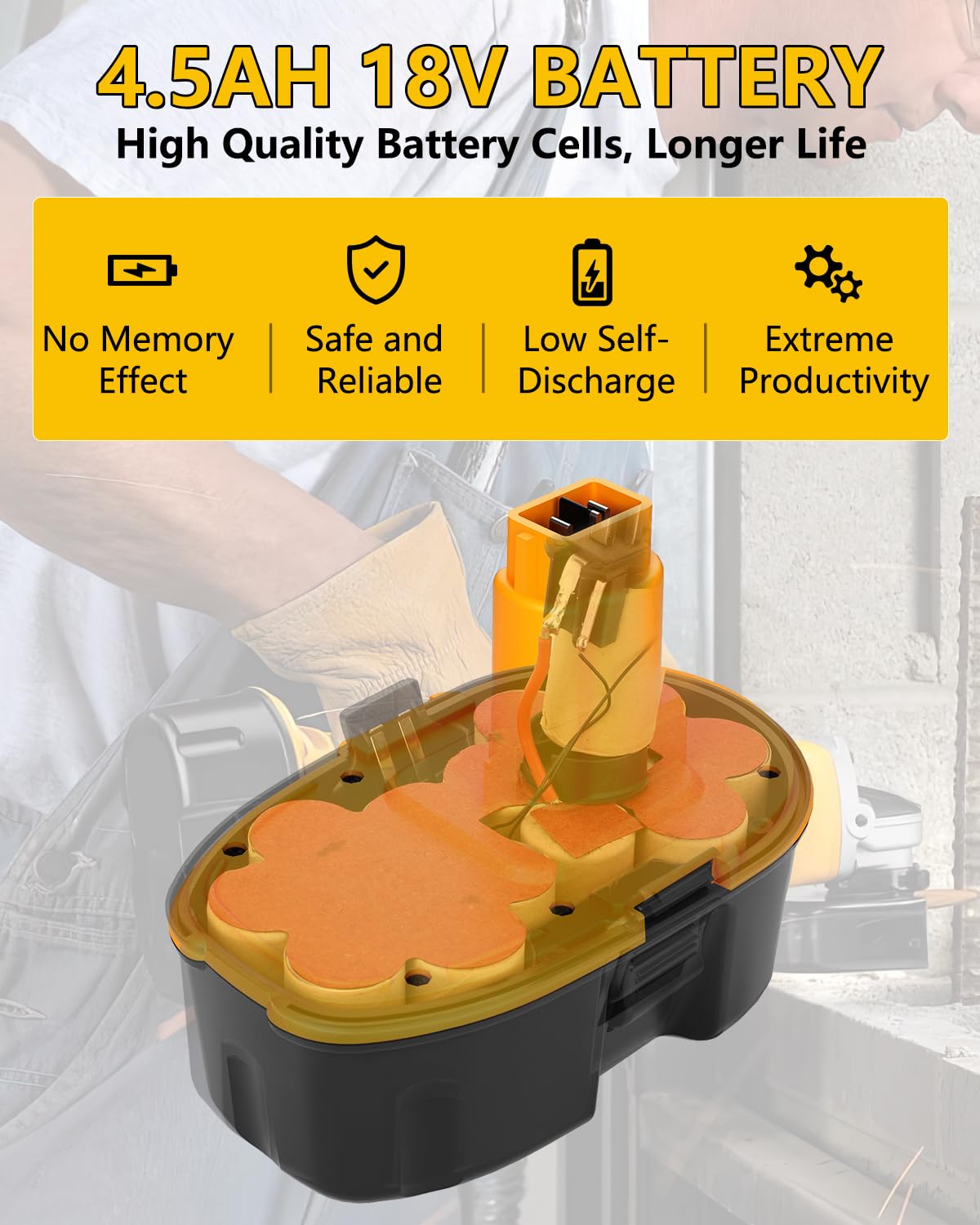 HOCHSTERN Upgraded 4.5Ah Replacement for Dewalt 18V Less Power Tools