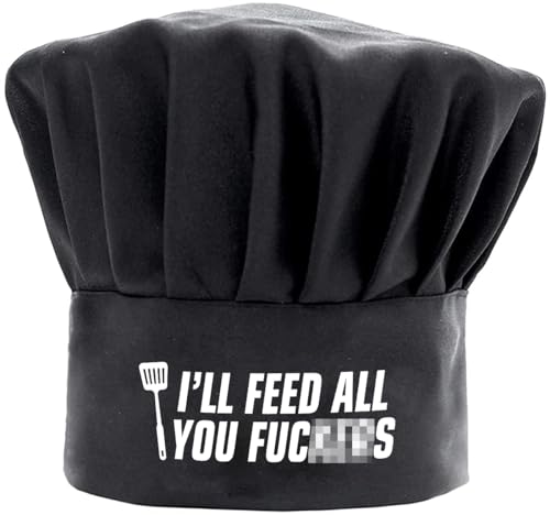 Funny Chef Wear, Funny Chef Hat, I'll Feed All You, Adult Adjustable Cooking Hat with Elastic, Kitchen Cooking Hat for Men & Women Black, Father's Day/Birthday Gift for Him, Her, Mom, Dad, Friend