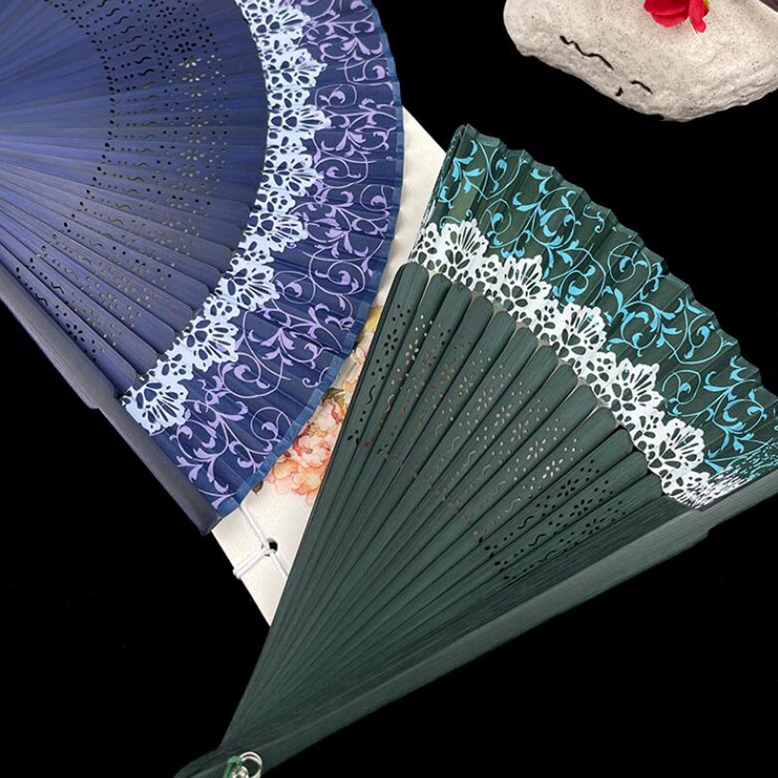 ERTUO Hand Fan Chinese Silk Folding Fan Retro Women's Men's Folding Fan to Cool Down in Summer(Color:C)