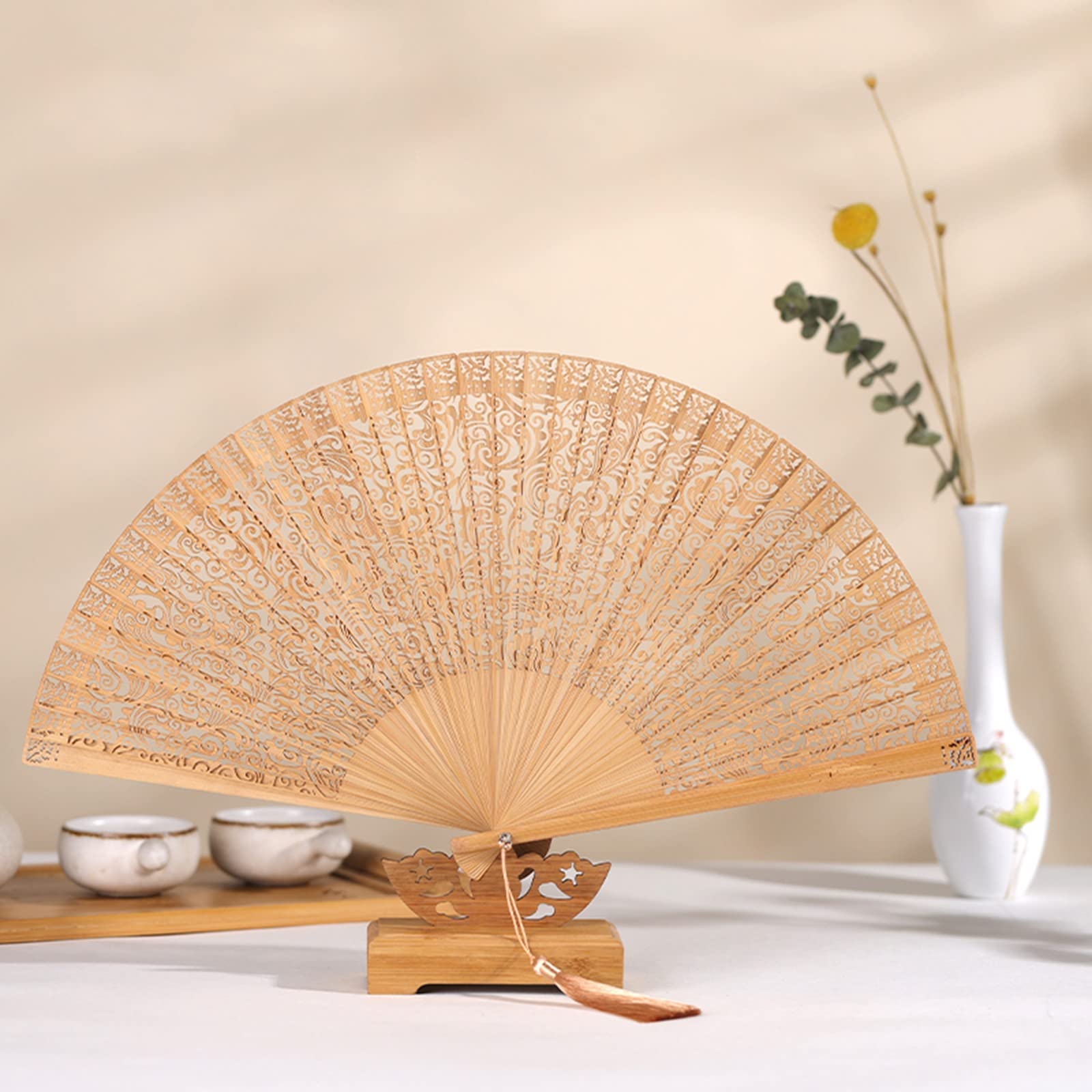 ERTUO Handmade Art Mini Small Group Fan Round Fan Summer Bamboo Fan Paper Round Hanfu Fan Literary Gift