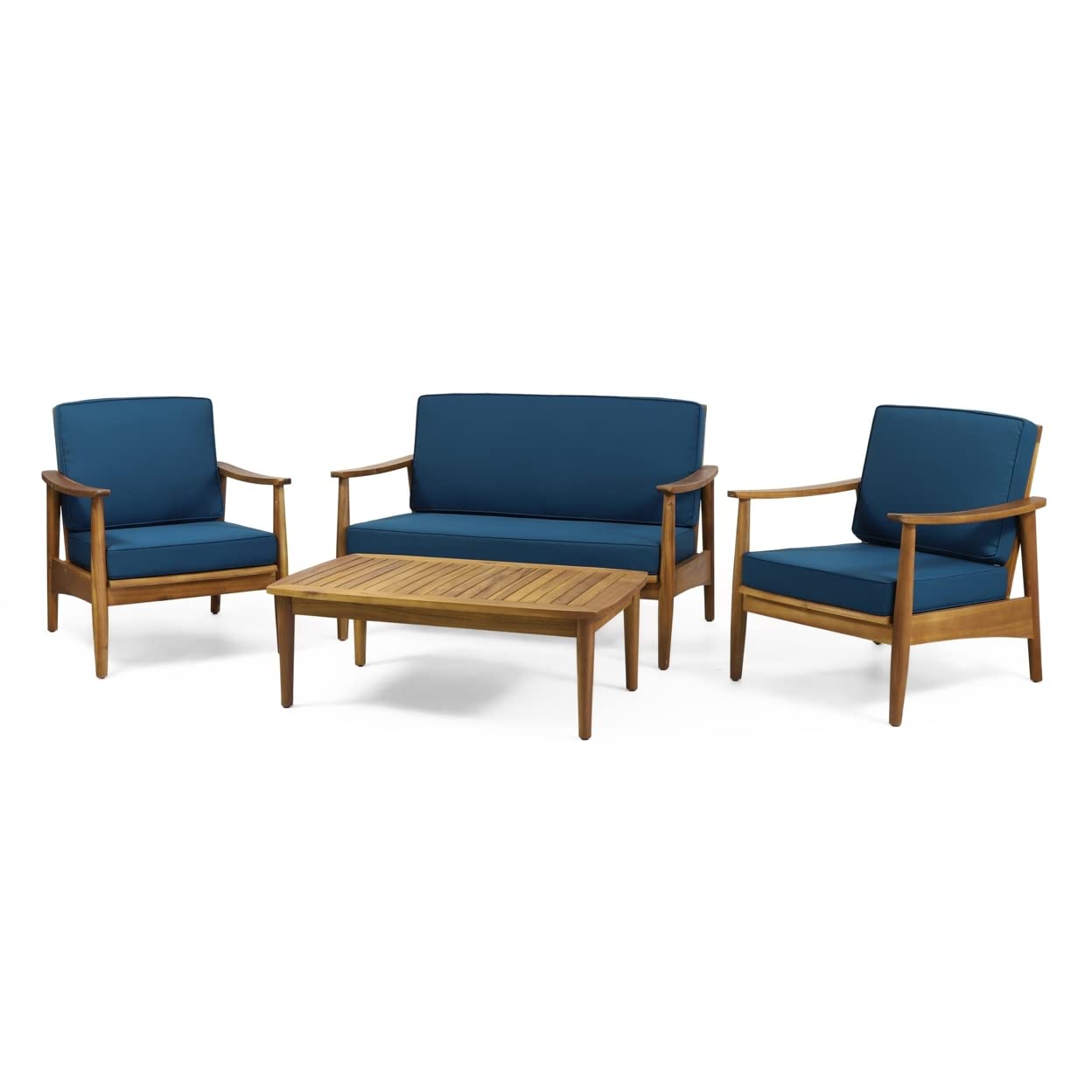 Christopher Knight Home Willowbrook Outdoor 4pc Chat Set - Acacia Wood - Gray