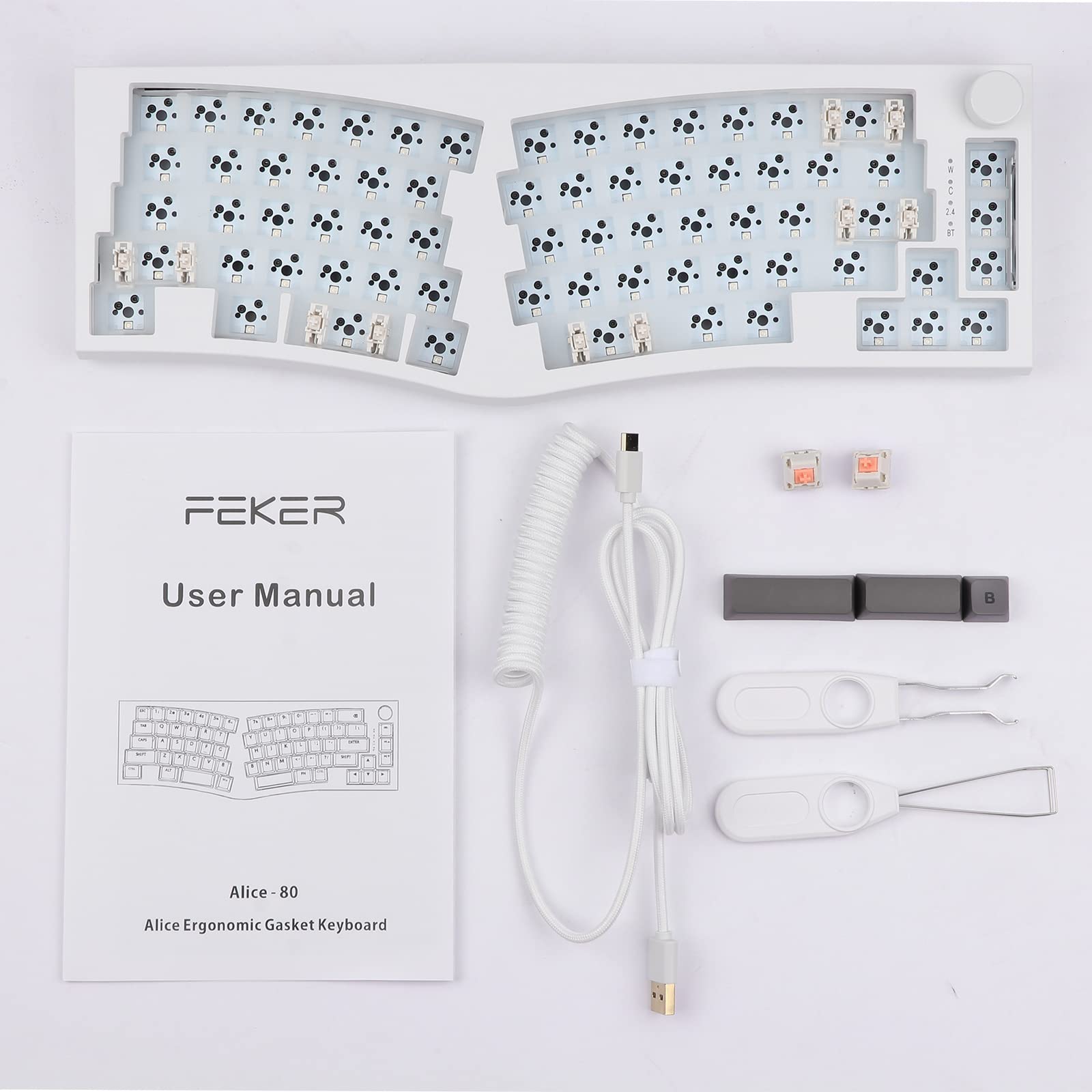 EPOMAKER Feker Alice Layout Gasket 68-key Hot Swappable Bluetooth/2.4Ghz/ Type-C Wired/Wireless Gaming Keyboard kit, with 8000mAh Battery, NKRO, RGB Backlight for Win/Mac(White Case)
