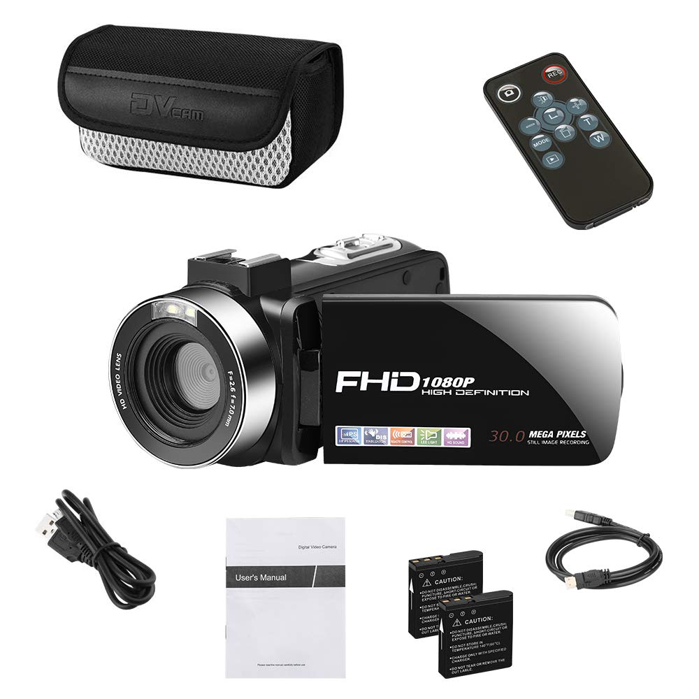 Comkes Video Camera Camcorder Digital vlogging Camera for YouTube Full HD 1080P 30FPS 30.0MP 18X Digital Zoom Camcorder with 2 Batteries and Remote Control