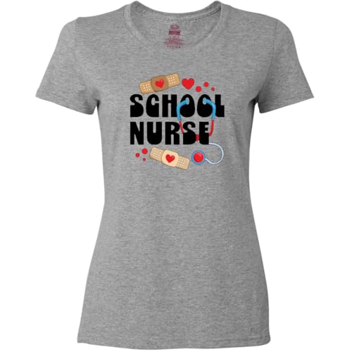 inktastic School Nurse with Bandages and Stethoscope Women's T-Shirt Small 0060 Heather Grey 43eb0