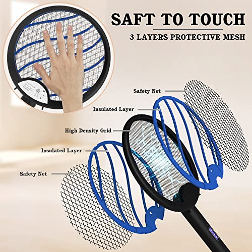 Electric Fly Swatter Racket 2 in 1 Foldable Bug Zapper Racket,3500V Fly Swatter Electric USB Rechargeable with 3-Layer Safety Mesh for Indoor and Outdoor