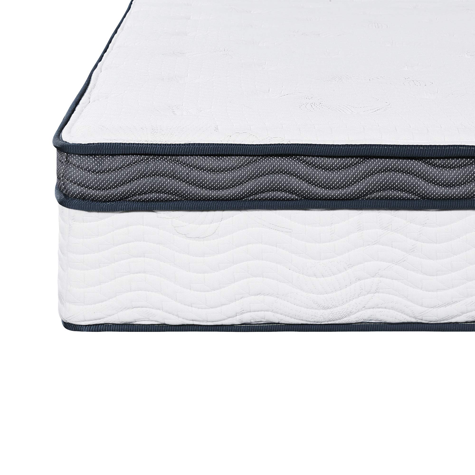 PrimaSleep 12 inch Euro Top Spring Mattress,White,Comfort Layers,Dark Green Piping, (Queen)