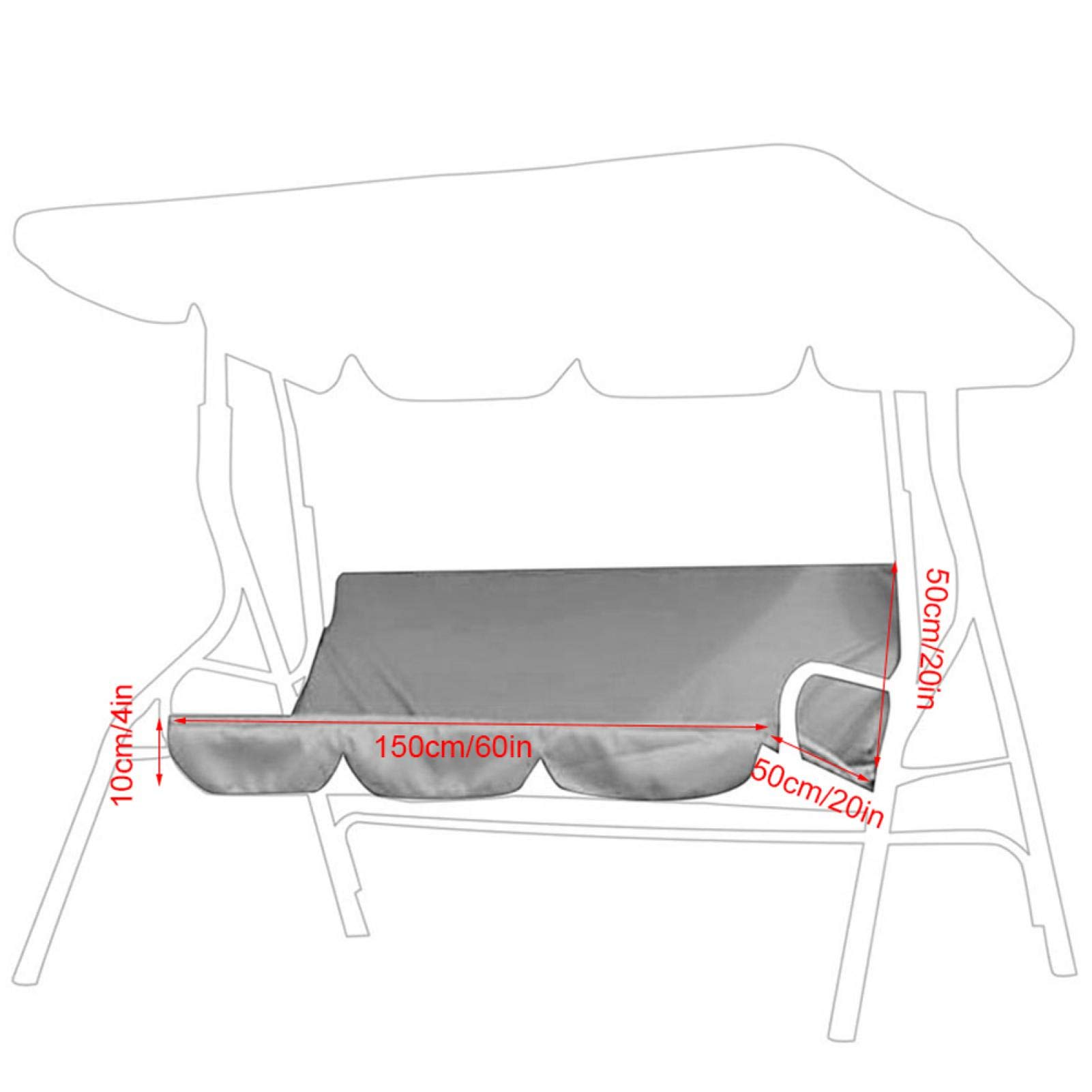 Oumefar Swing Cushion Cover, 3 Seater Chair Waterproof Cushion Replacement Swing Seat Cover for Patio Garden Yard(Grey)