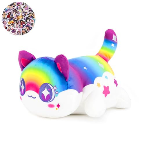 KaiMaoMaoRongWanJu 61-PCS丨11-in Rainbow Cat Plush + 60-Sticker - Cat Plush Collection - 100% Polyester Plushie Pillow Embroidered - Cat Stuffed Animal Collectible (Rainbow Cat Plush)