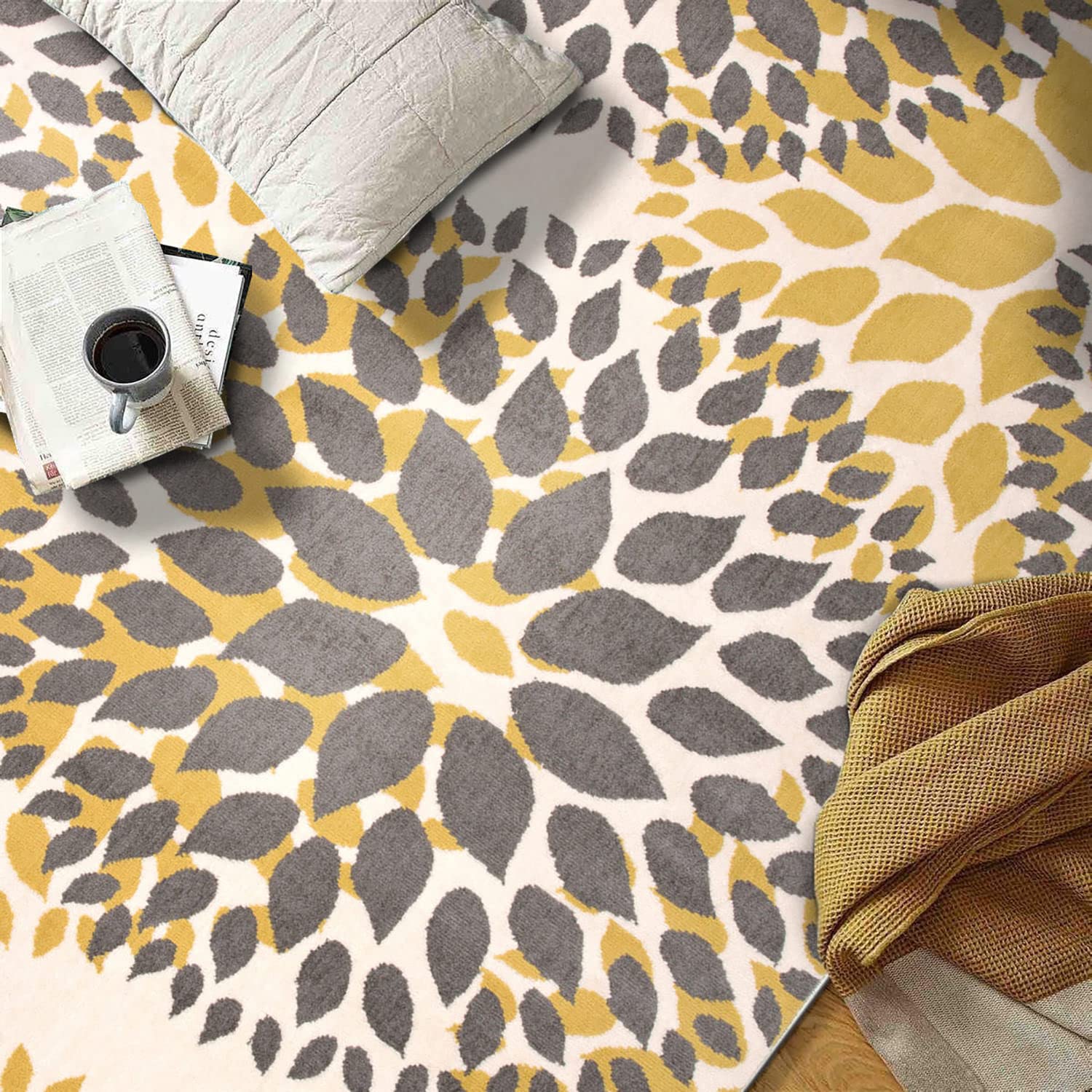 Rugshop Modern Floral Circles Design for Living Room,Bedroom,Home Office,Kitchen Non Shedding Area Rug 5' x 7' Yellow