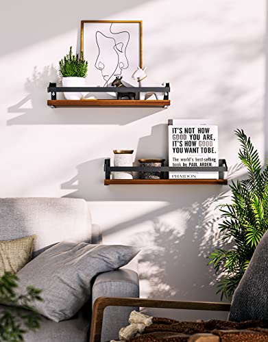 SWTYMIKI Spice Rack Wall Mount, 2 Pack Rustic Natural Wood Spice Rack Organizer for Cabinet, Hanging Spice Shelf for Kitchen Seasoning Organizer, Cabinet Organizer and Wall Storage