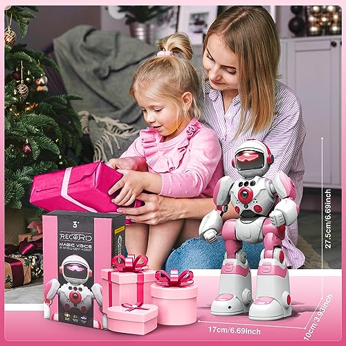 FUUY Robot for Kids 3-5, Robot Toys for Girls with Record Voice & Gesture Sensing Control Programmable Music Dancing Functions Smart Pink Warrior Birthday Gift Toys for Toddler Age 3 4-6 5-7 Year Old