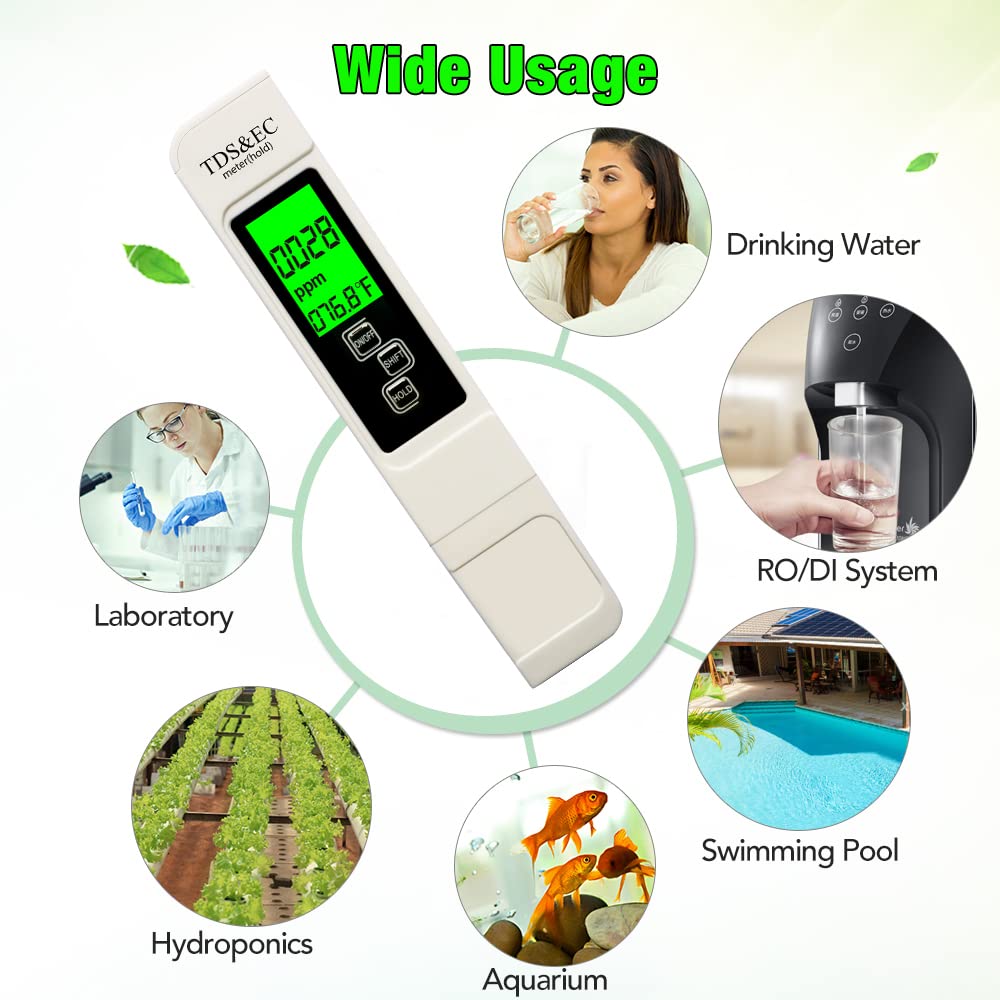 Hofun Water Tester Meter,Pool Water Test Kits with 3 functions for TDS, EC & Temp