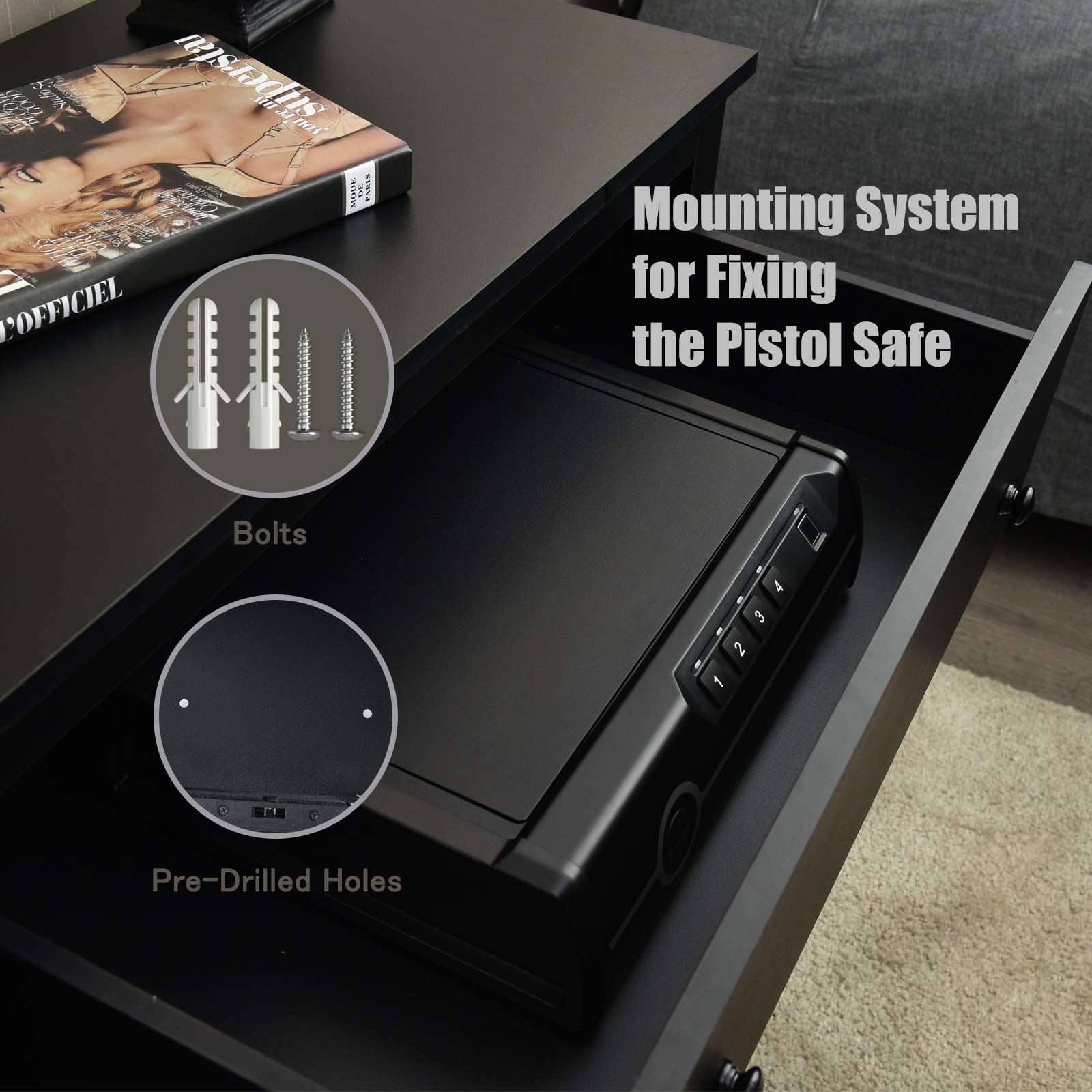 COSTWAY Gun Safe, Quick Access with Biometric Fingerprint Identification & Password & Backup Keys, Heavy-Duty Steel, Pick-Proof Gun safe for 2 Pistols for Home, Auto Open Lid, DOJ Approved