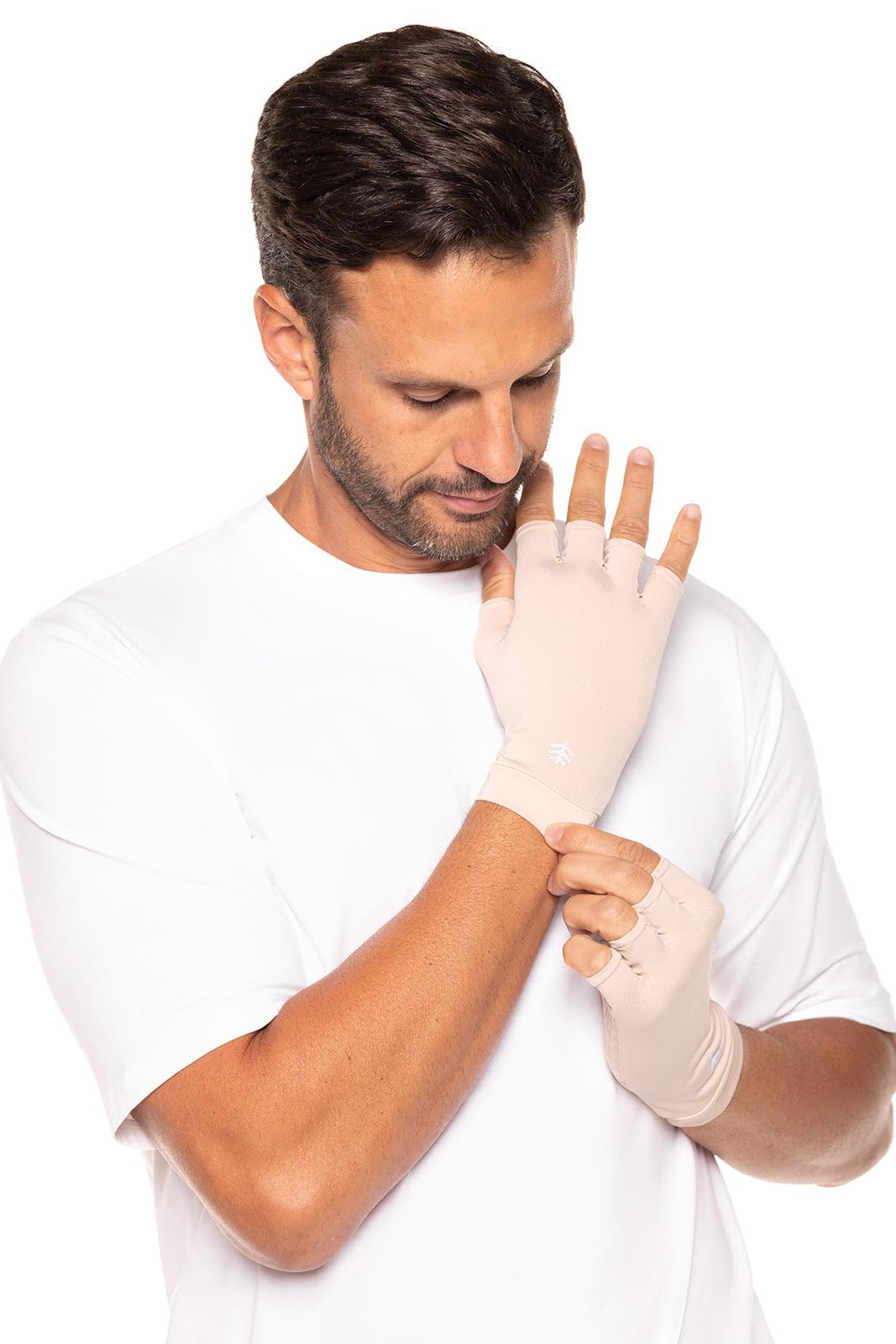 Coolibar UPF 50+ Men's Women's Ouray UV Fingerless Sun Gloves - Sun Protective (Medium- Beige)
