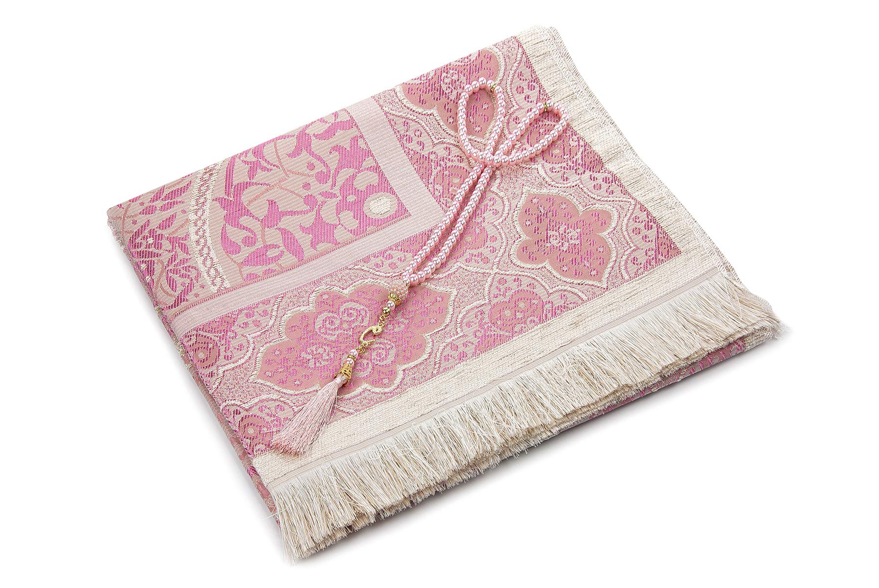 Muslim Prayer Rug with Prayer Beads | Janamaz | Sajadah | Soft Islamic Prayer Rug | Islamic Gifts | Prayer Carpet Mat, Chenille Fabric, Fuchsia