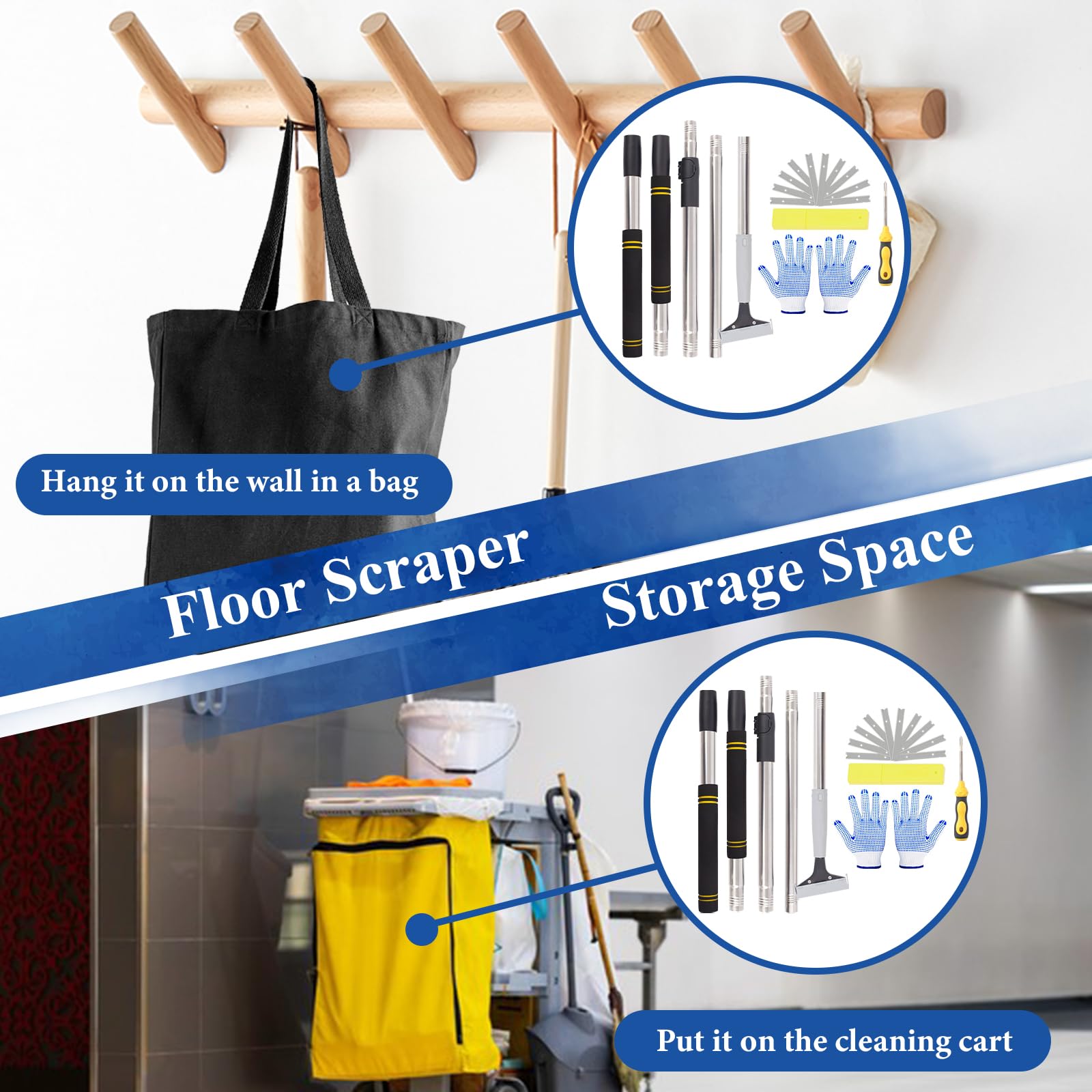Frebuta Floor Scraper Long Handle Telescopic Pole, 38 to 52in Heavy Duty 4Inch Razor Blade Floor Scrapers Metal Paint Scraper with 10PCS Extra Metal Blades Paint Scraper (Gray, Telescopic 4Feet)