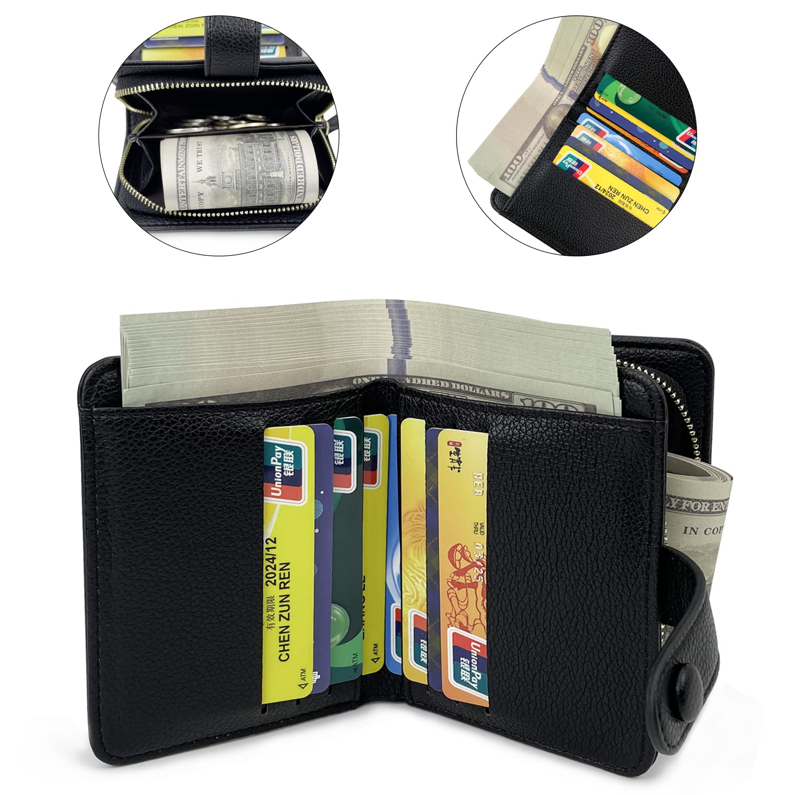 Eslcorri Small Wallet for Women, Leather Bifold Compact Wallet Ladies Mini Purse Card Holder Organizer with Zipper Coin Purse