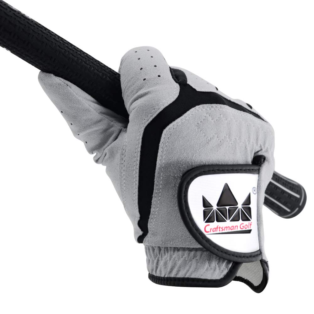 Craftsman Golf 3-Pack White or Gray Golf Gloves for Men Worn on Right Hand (Gray, M)