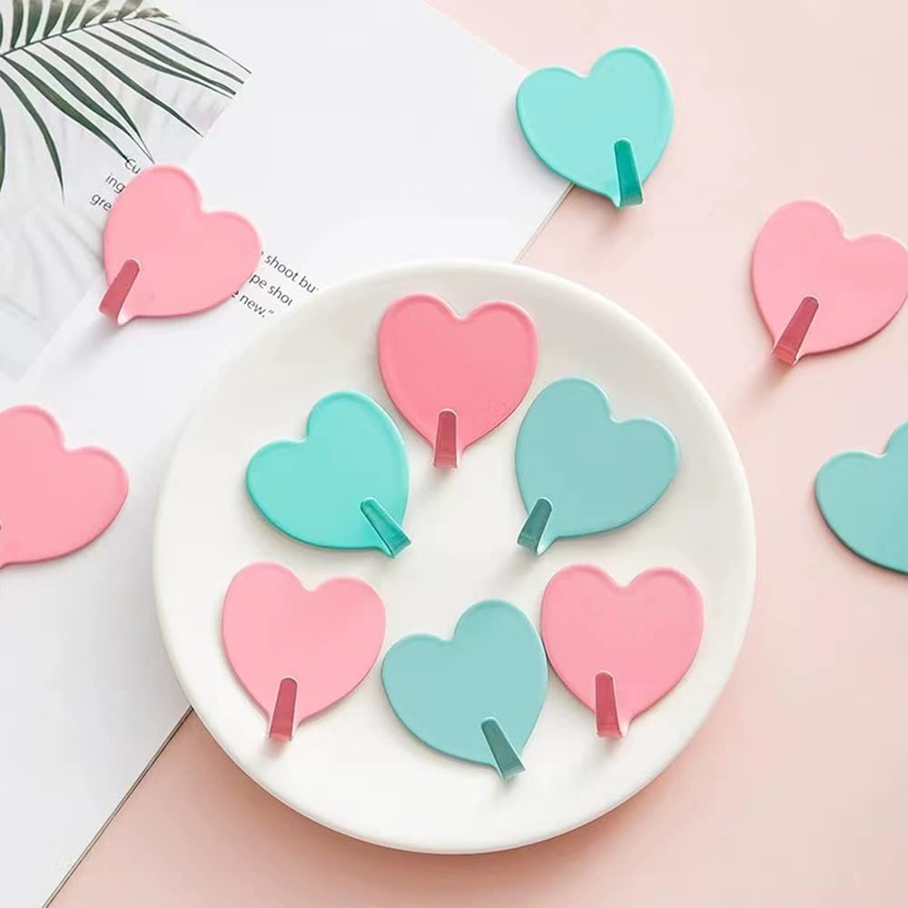 JtmyAota 12 Pack Heart Shaped Decorative Wall Hooks, Stainless Steel Strong Adhesive Wall Hook for Home Kitchen Bathroom (Pink)