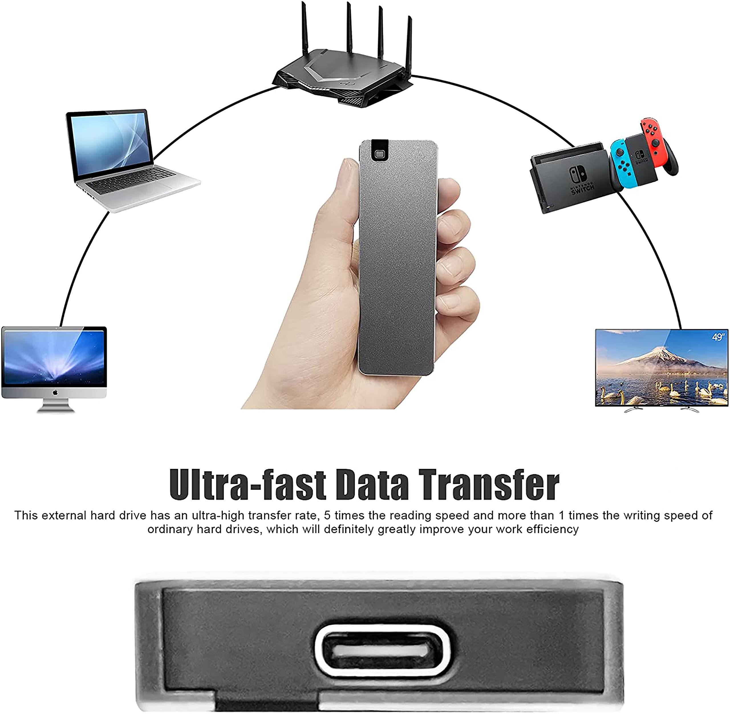External Hard Drive,16𝐓𝐞𝐫𝐚𝐛𝐲𝐭𝐞 Portable SSD Hard Drive,Computer Data Backup Drive Fast Transfer Up to 500MB/s, External Solid State Drive,16TB External Hard Drive Compatible for Desktop,Laptop