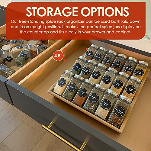 Pacific Moon Tree Bamboo Spice Rack and Organizer, 3-tier Seasoning Spice Jar Organizer, Excellent Tiered Wooden Spice Racks Free Standing for Cabinet Drawers and Countertop