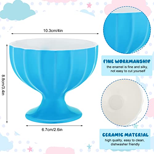 Lallisa 6 Pcs 12 oz Ceramic Dessert Bowls Set, Ice Cream Bowls Tulip Dessert Sundae Cups Durable Cute Elegant Trifle Bowl for Milkshakes, Parfaits, Cereal, Nut, Fruit, Pudding, Salad (Blue)
