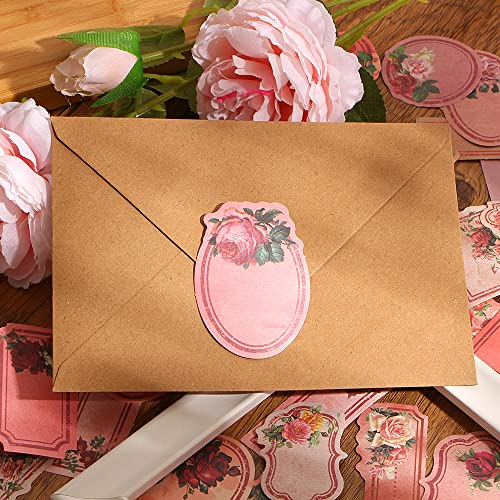 Flower Paper Stickers Set, 60Pcs Spring Flower Floral Lable Stickers, Scrapbooking Journal DIY Stickers, Can Be Write Plant Lable Stickers Aesthetic for Diary Planner Notebook DIY Arts Crafts (Blue)