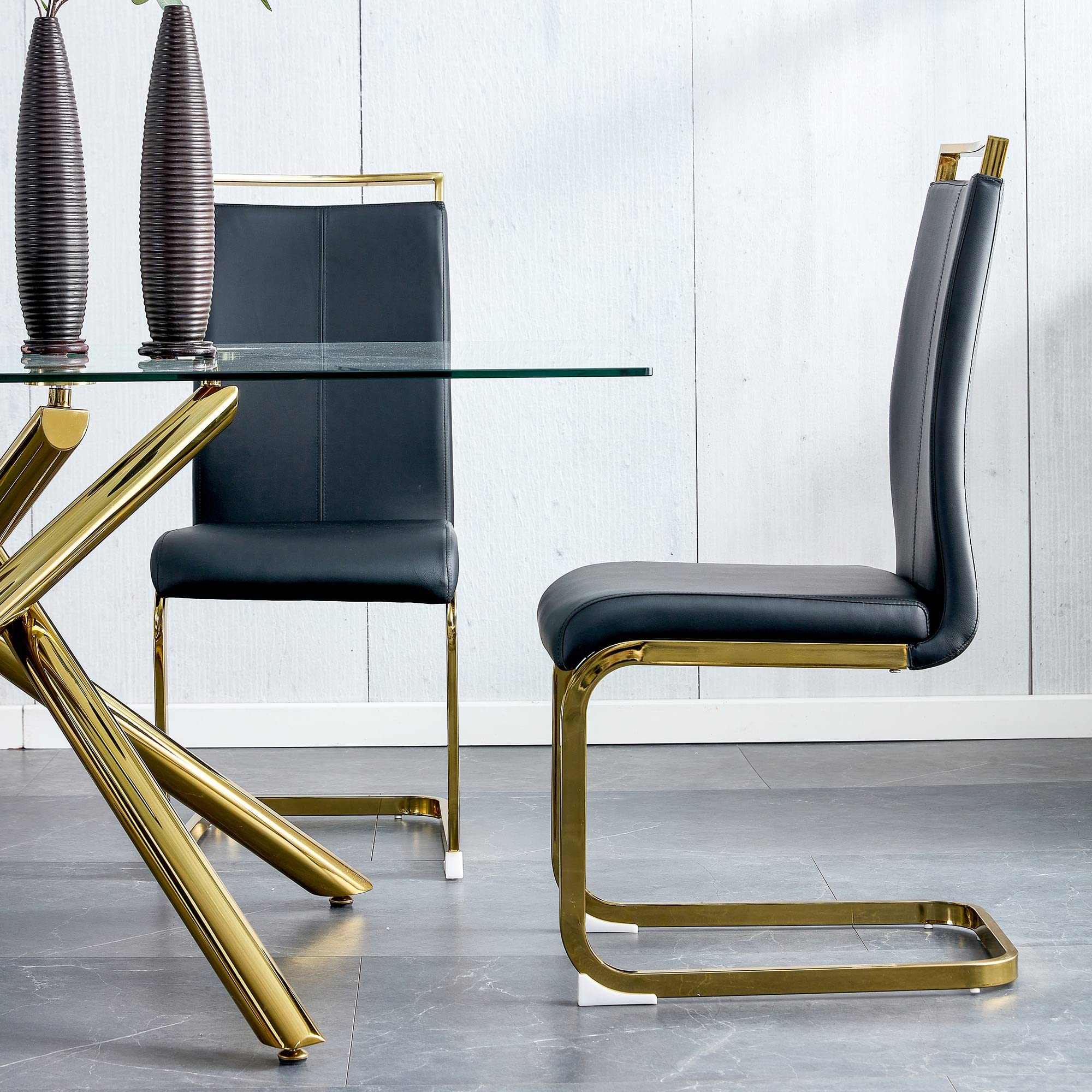 Dining Table for 6-8 People, 63 inch Modern Kitchen Dining Room Tables with Gold Metal Base, Rectangular Tempered Glass Dining Table, Large Rectangle Dining Table Luxury Pedestal Table for Dining Room