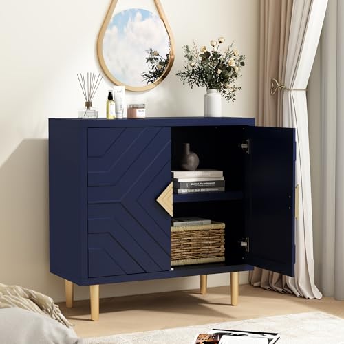 HLR Sideboard Storage Cabinet with 2 Doors, Accent Cabinet with Decorative Embossed Pattern Doors, Sideboard Buffet Cabinet for Living Room, Kitchen, Dining Room, Hallway