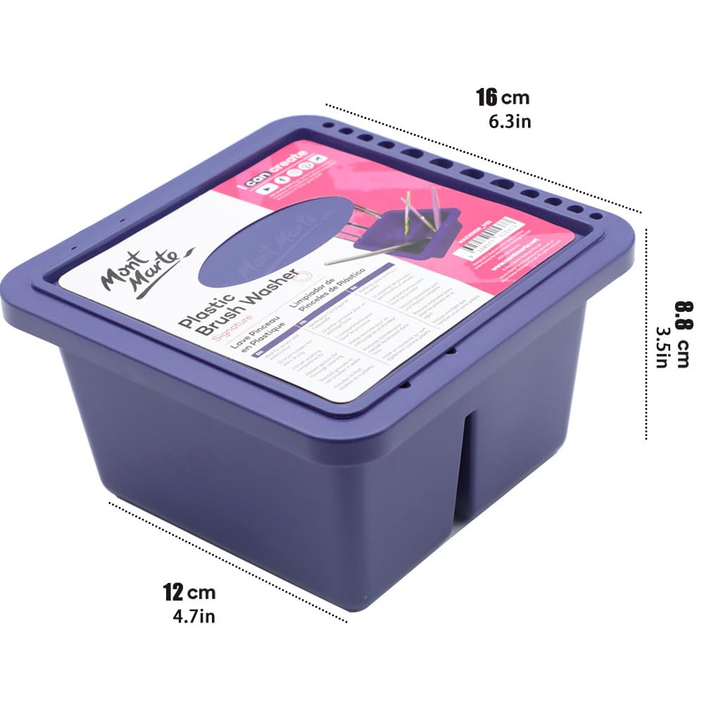 Mont Marte Twin Compartment Plastic Brush Washer. Easy Paint Brush Cleaning and Drying. Suitable for Acrylic and Watercolor Painting.