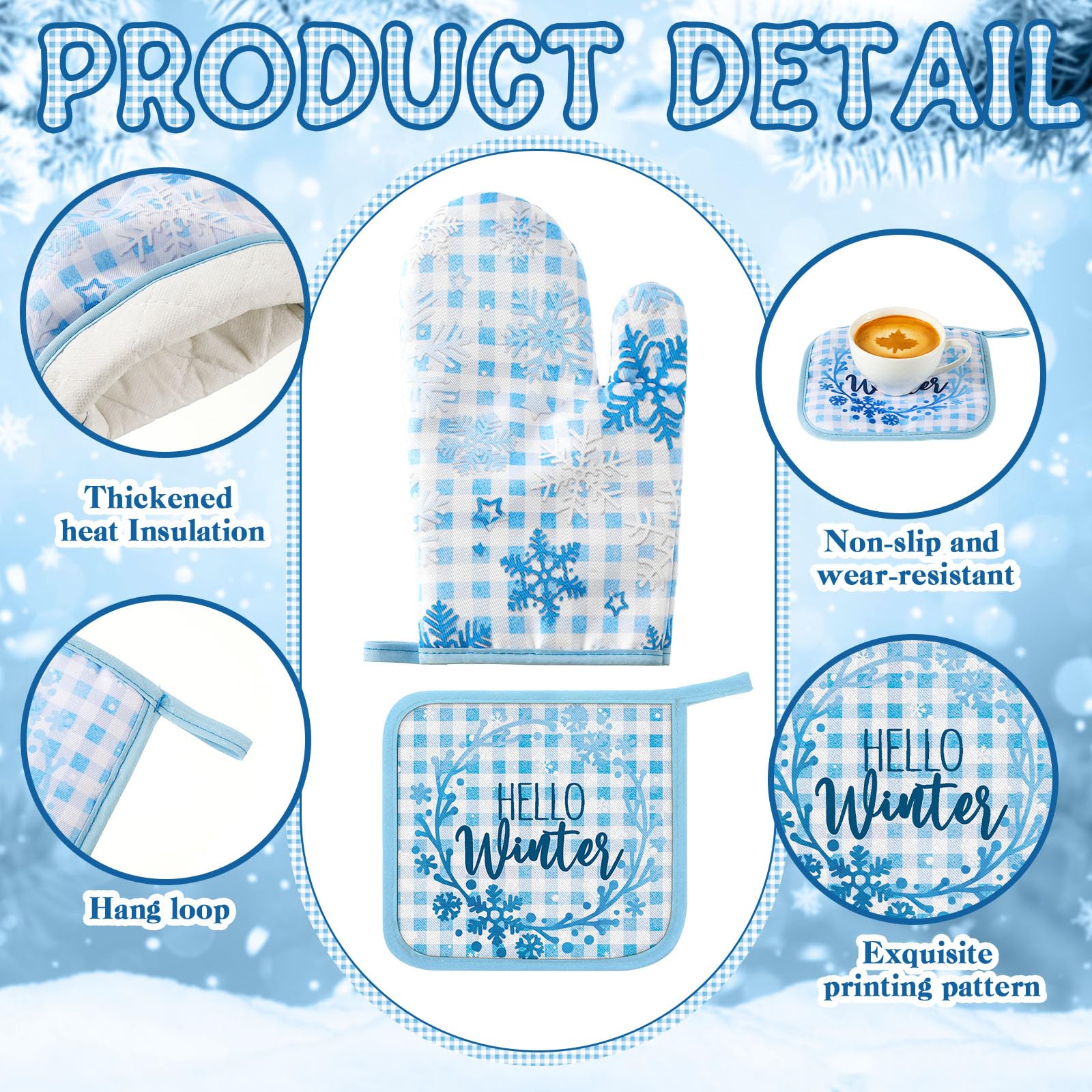 Fanfanwin 10 Pcs Christmas Winter Oven Mitts Pot Holders Kitchen Rug and Towel Set Wonderland Absorbent Kitchen Towels for Baking Cooking BBQ Gifts Kitchen Decor