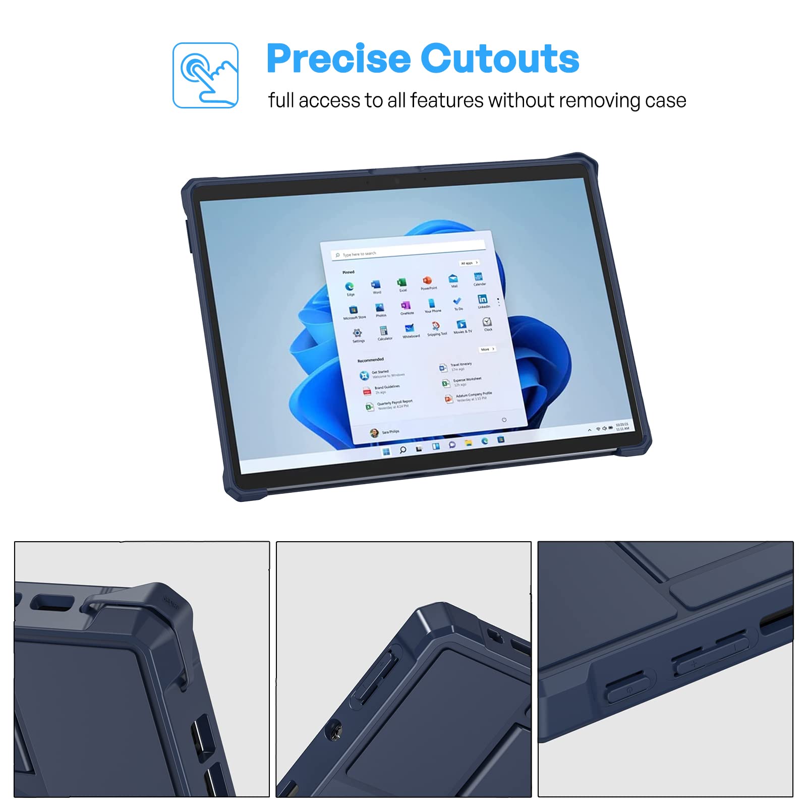 ProCase Case for Surface Pro 8, Rugged Protective Cover with Built-in Hand Strap Compatible with Type Cover Keyboard for 13.0" Microsoft Surface Pro 8 2021 Release –Navy