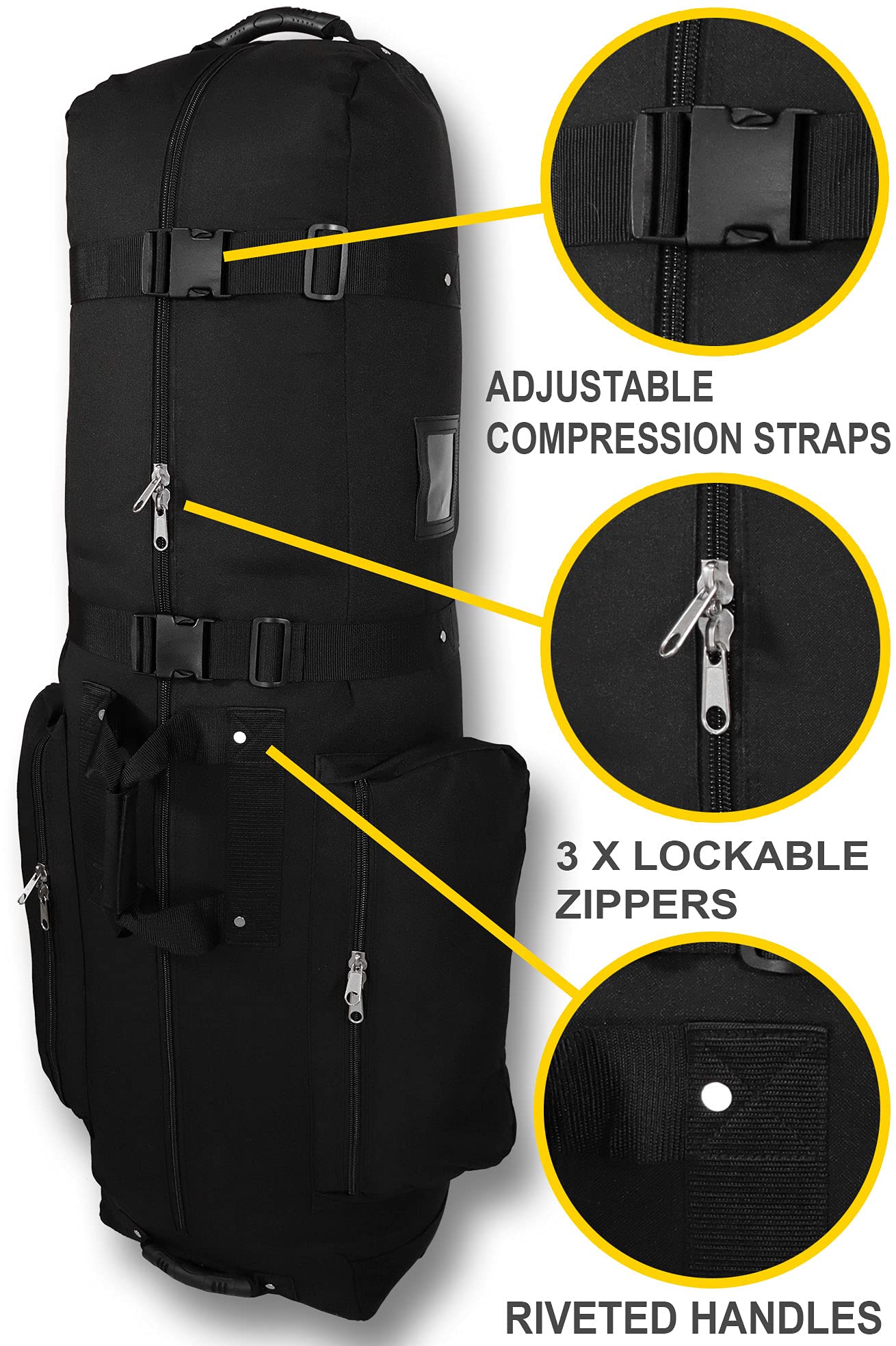 CaddyDaddy CDX-10 Padded Golf Travel Bag Cover with Large Pockets - Heavy Duty, Wheeled Golf Bag Travel Cover, Lightweight